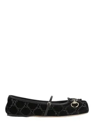 Gucci Gg Crystal Horsebit Ballet Flat - Black