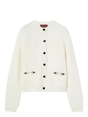 Gucci Wool Cashmere Cardigan With Horsebit - White