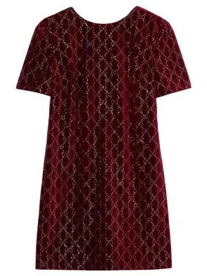 Gucci Embroidered Cotton Velvet Dress - Bordeaux