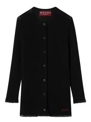 Gucci Cotton Rib Cardigan With Embroidery - Black