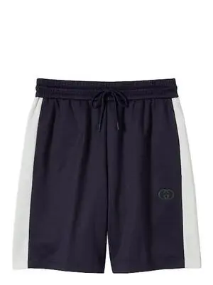 Gucci Technical Jersey Shorts With Interlocking G Embroidery - Blue