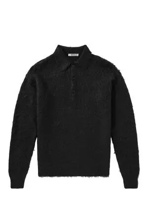 Auralee Brushed Mohair And Wool-blend Polo Sweater - Black