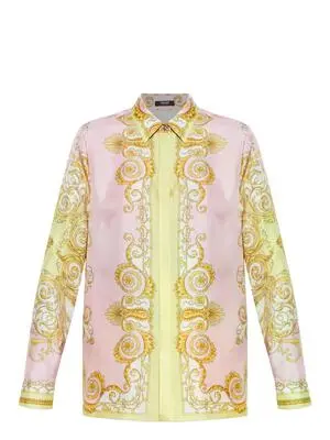 Versace Barocco-print Silk Shirt - Pink