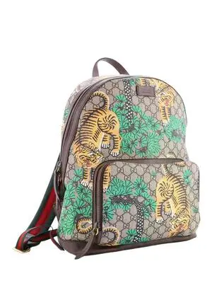 Gucci Zip Pocket Bengal Print Gg Coated Canvas Medium Backpack - Brown