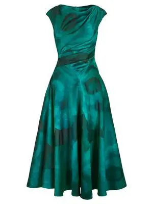 Talbot Runhof Jacquard Draped Dress - Green