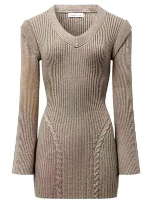 Manière De Voir Wide-shoulder Knitted Mini Dress - Neutrals