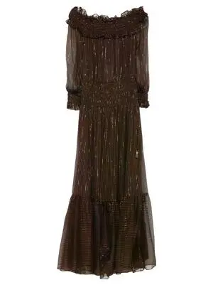 SELF-PORTRAIT Georgette Maxi Dress - Brown