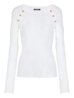 Balmain Ribbed Button Top - White