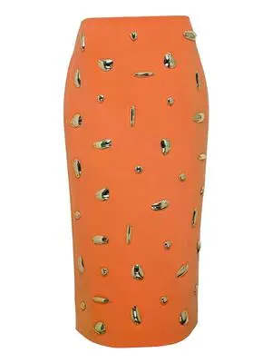 Alexis Metallic-embellished Pencil Skirt - Orange