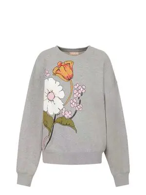 Marni Floral-print Ribbed Sweatshirt - Grey
