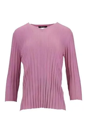 LA ROSE Ribbed V-neck Top - Pink