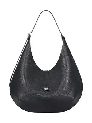 COURREGES Hobo Grained Leather Tote Bag - Black