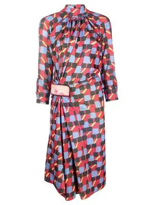 Prada 1990s Geometric-print Midi Dress - Red