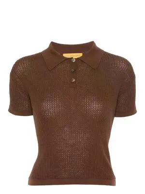 Guest In Residence Shrunken Knitted Polo Top - Brown