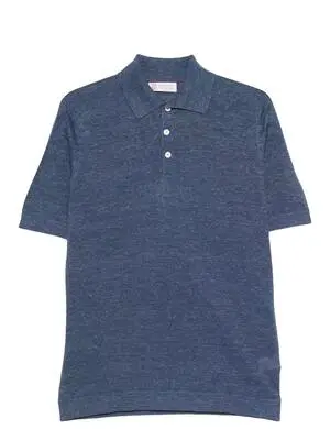 Brunello Cucinelli Button Linen Polo Shirt - Blue