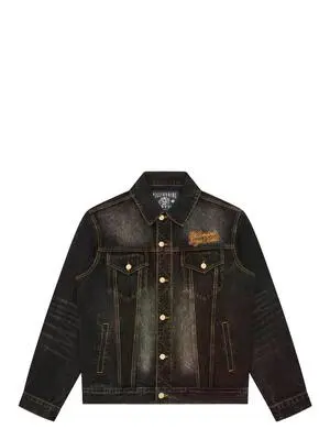 BILLIONAIRE BOYS CLUB Script Cord Collar Embroidered Denim Jacket - Black