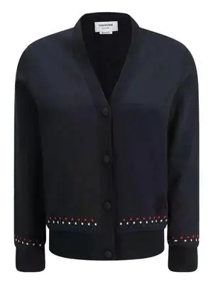 Thom Browne Snowflake-stitched V-neck Cardigan - Blue