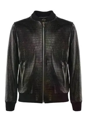 GIULIANO GALIANO Leather Bomber Jacket - Black