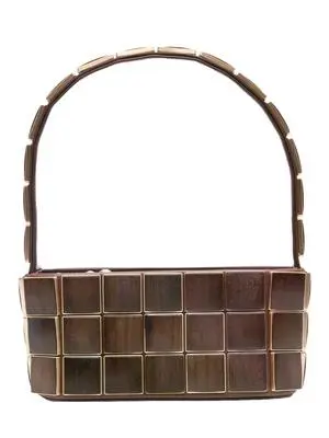 Cult Gaia Romy Panelled Wood Shoulder Bag - Brown