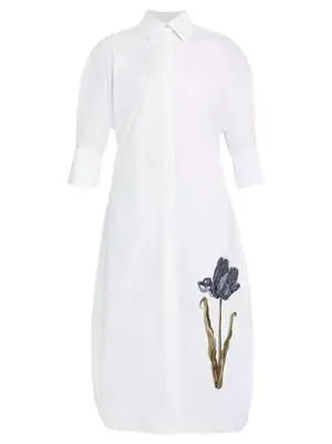 Erdem Tulip-embroidered Shirt Dress - White