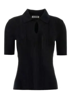 JIL SANDER Keyhole Wool Polo Shirt - Black