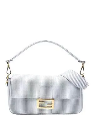 Fendi 2010-2025 Striped Jersey Baguette Satchel - White