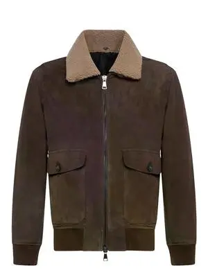 FRANZESE COLLECTION Detachable Collar Patch Pocket Jacket - Brown