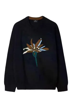 Paul Smith Embroidered-flower Crew-neck Sweater - Blue