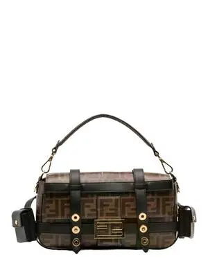 Fendi 2010-2025 Zucca Glazed Fabric Cage Baguette Satchel - Brown