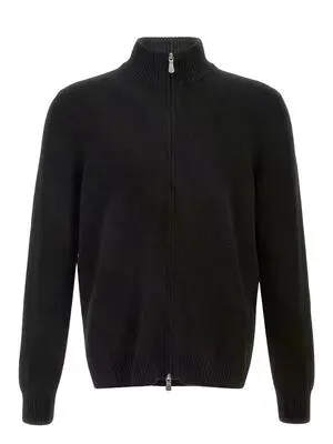 GRAN SASSO Zip-up Ribbed Cardigan - Black