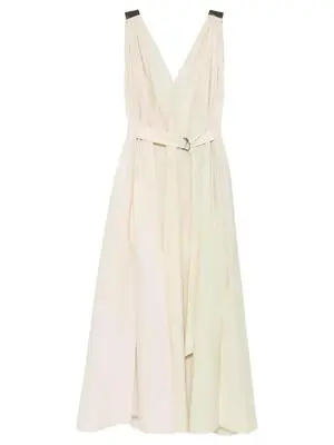 Brunello Cucinelli Belted V-neck Midi Dress - Neutrals