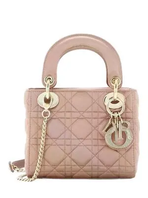 Dior Lady Dior Chain Bag Cannage Quilt Iridescent Leather Mini Satchel Neutrals