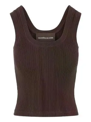 Manière De Voir Ribbed Scoop-neck Tank Top - Brown