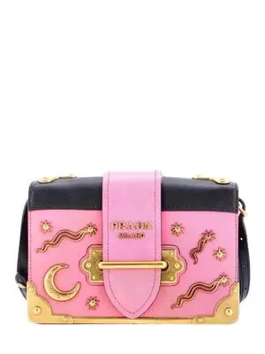 Prada Cahier Embellished Leather Crossbody Bag - Pink