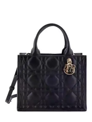 Dior Cannage Quilt Lambskin Small Tote Bag With Strap - Black
