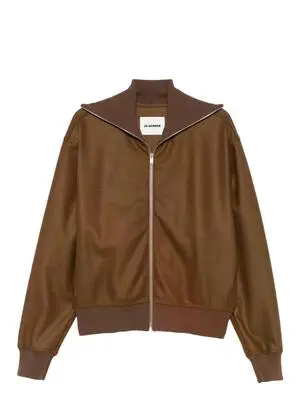 JIL SANDER Zip-up Ribbed Bomber Jacket - Brown