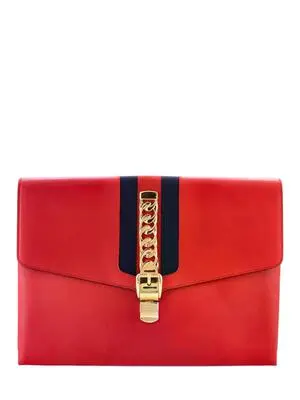 Gucci Sylvie Leather Maxi Clutch - Red