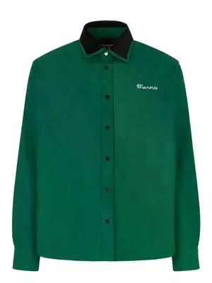 Marni Embroidered-logo Long-sleeve Shirt - Green