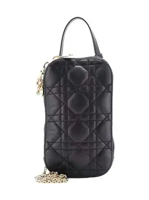 Dior Lady Phone Holder On Chain Cannage Quilt Lambskin Crossbody Bag - Black
