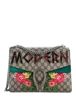 Gucci Dionysus Medium Shoulder Bag Embroidered GG Coated Canvas Brown