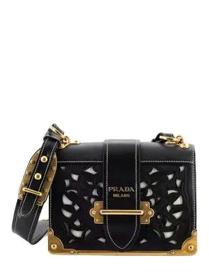 Prada Cahier Studded Laser Cut Leather Small Crossbody Bag - Black