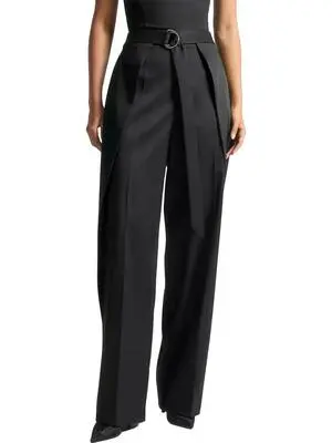 Manière De Voir Sateen Trousers With D-ring Belt - Black