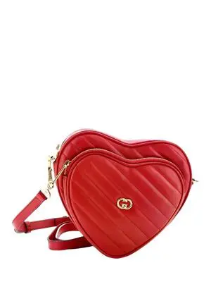Gucci Interlocking G Heart Quilted Mini Shoulder Bag - Red
