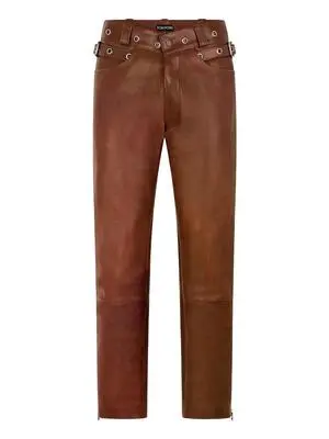 TOM FORD Buckle Leather Trousers - Brown