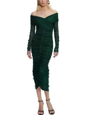 SELF-PORTRAIT Draped Midi Dress - Green