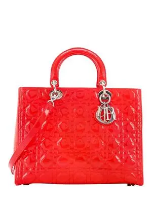 Dior Lady Dior Large Satchel Cannage Quilt Patent Red