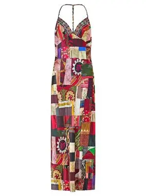 Camilla Chain Patchwork Midi Dress - Red