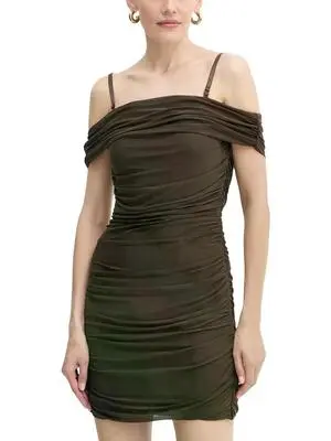 Guess Ruched Strap Off-the-shoulder Dress - Brown