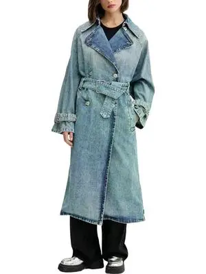 Hugo Belted Double-breasted Coat - Blue