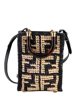 Fendi Sunshine Shopper Zucca Raffia Mini Satchel - Black